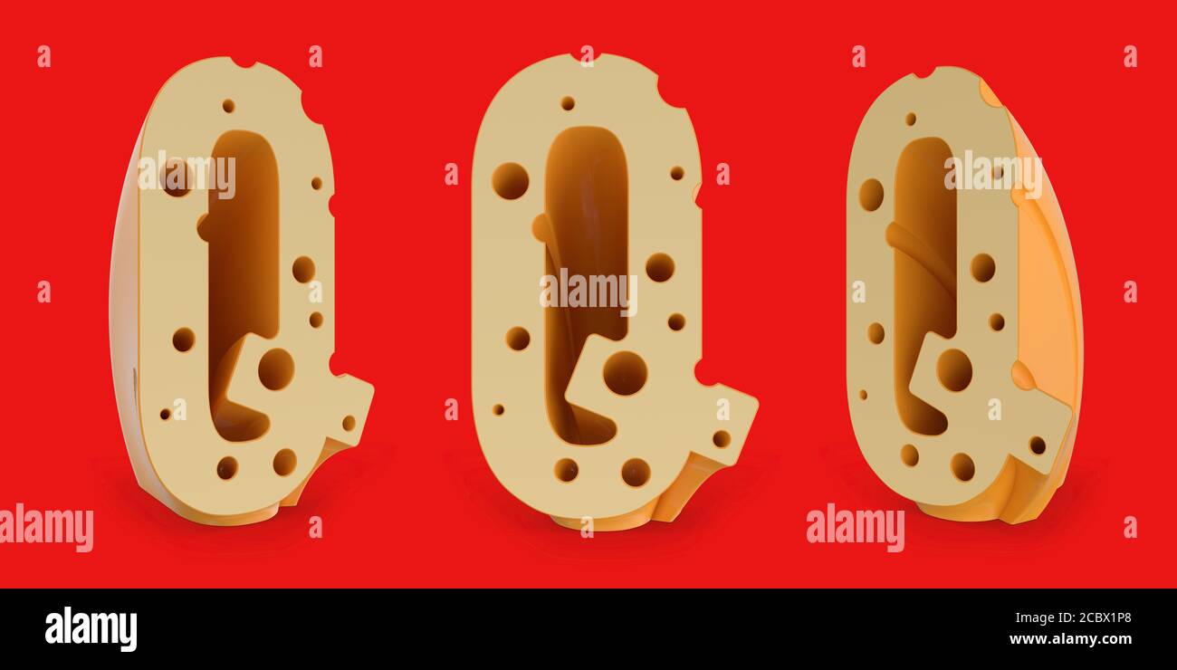 Capital letter Q. Uppercase. Cheese alphabet and font. Set of three ...