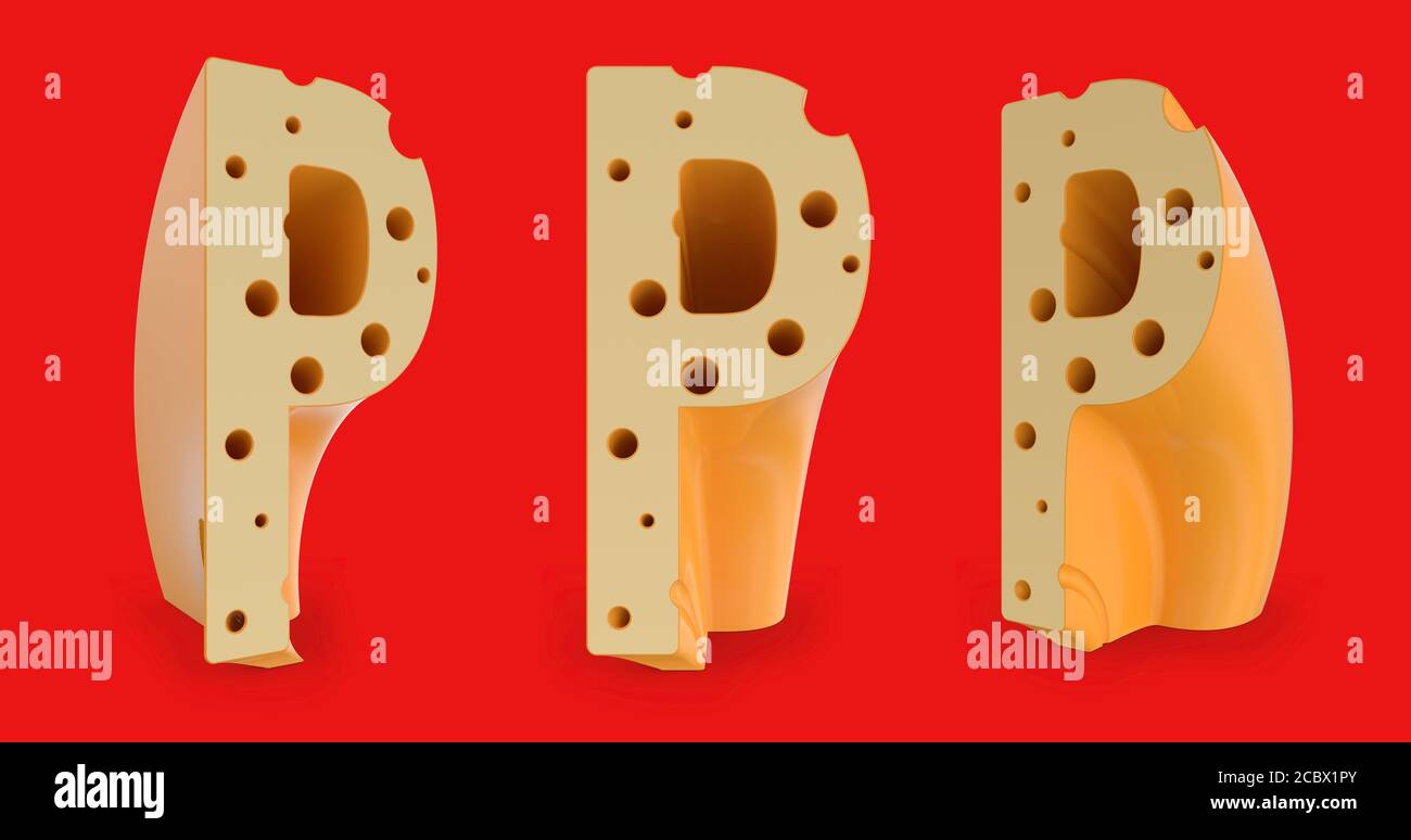 Capital letter P. Uppercase. Cheese alphabet and font. Set of three ...