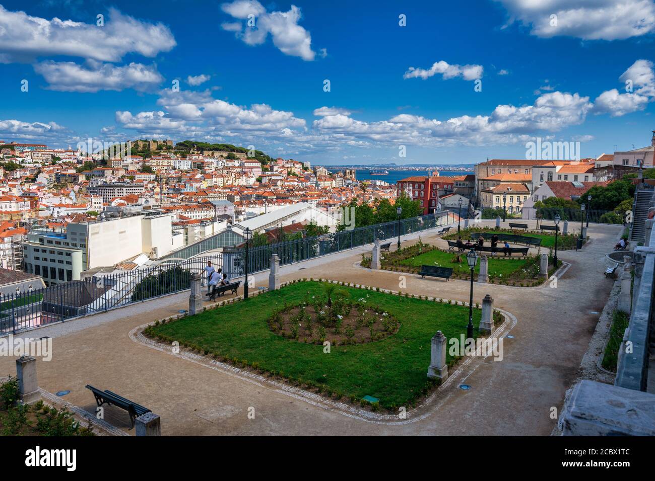 Panoramic view over Lisbon's historic center and Tagus River from São ...