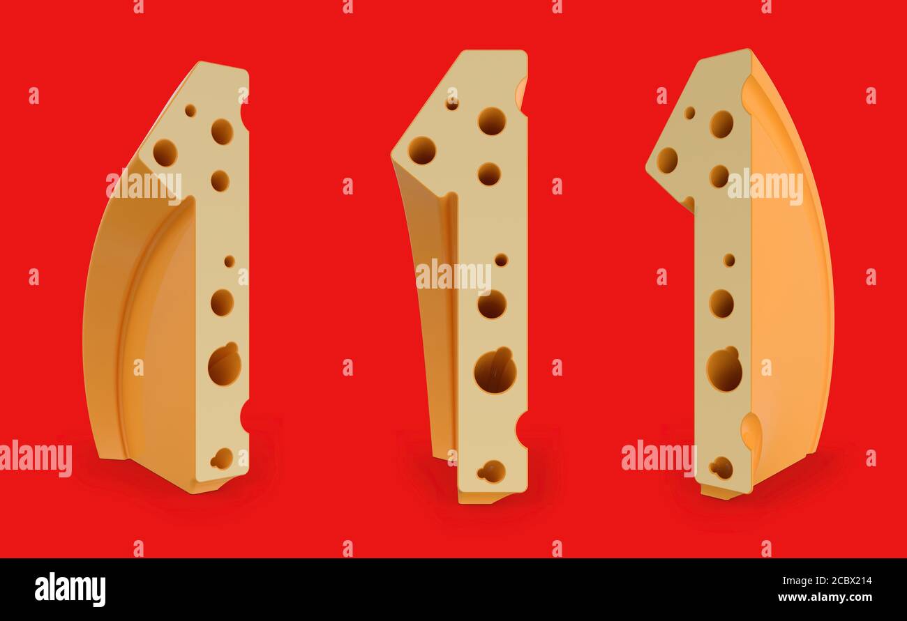 Number 1. Digital sign. Cheese alphabet and font. Set of three view ...