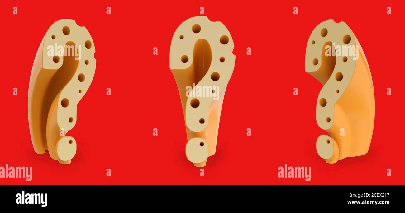 Question mark symbol. Cheese alphabet and font. Set of three view ...