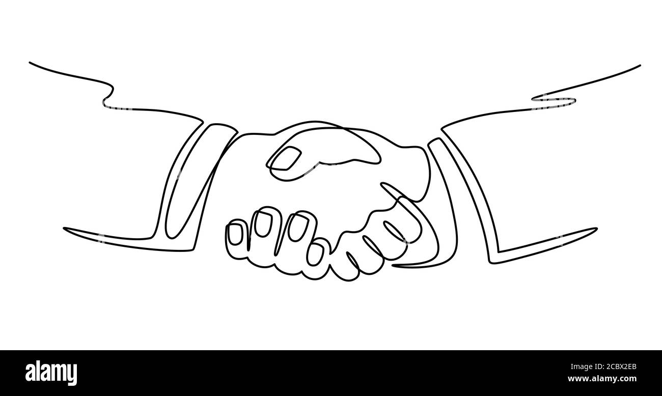 Businessmen shaking hands. Continuous line drawing business people ...