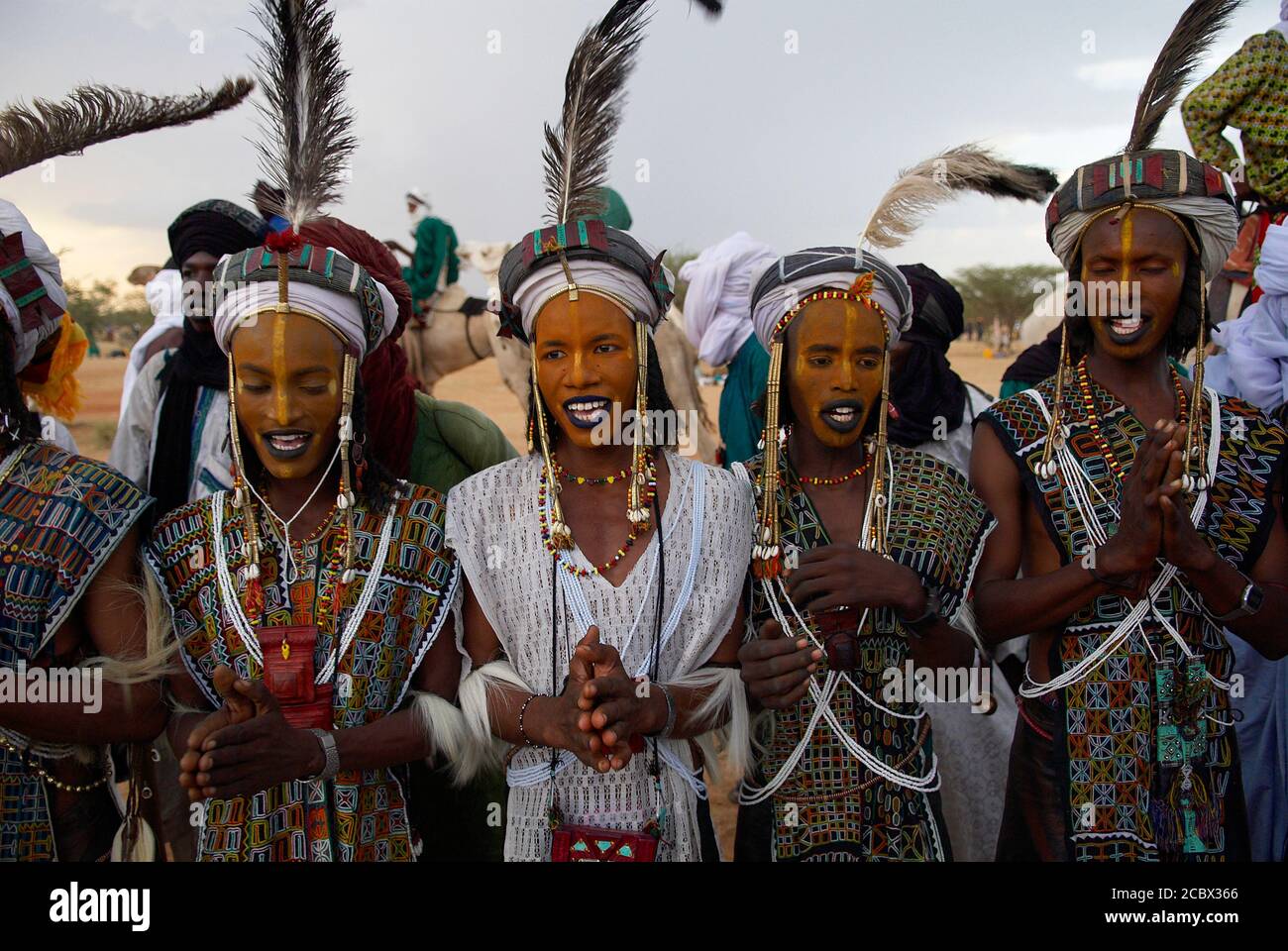 Niger. A Wodaabe-Bororo man with his face painted for the annual ...