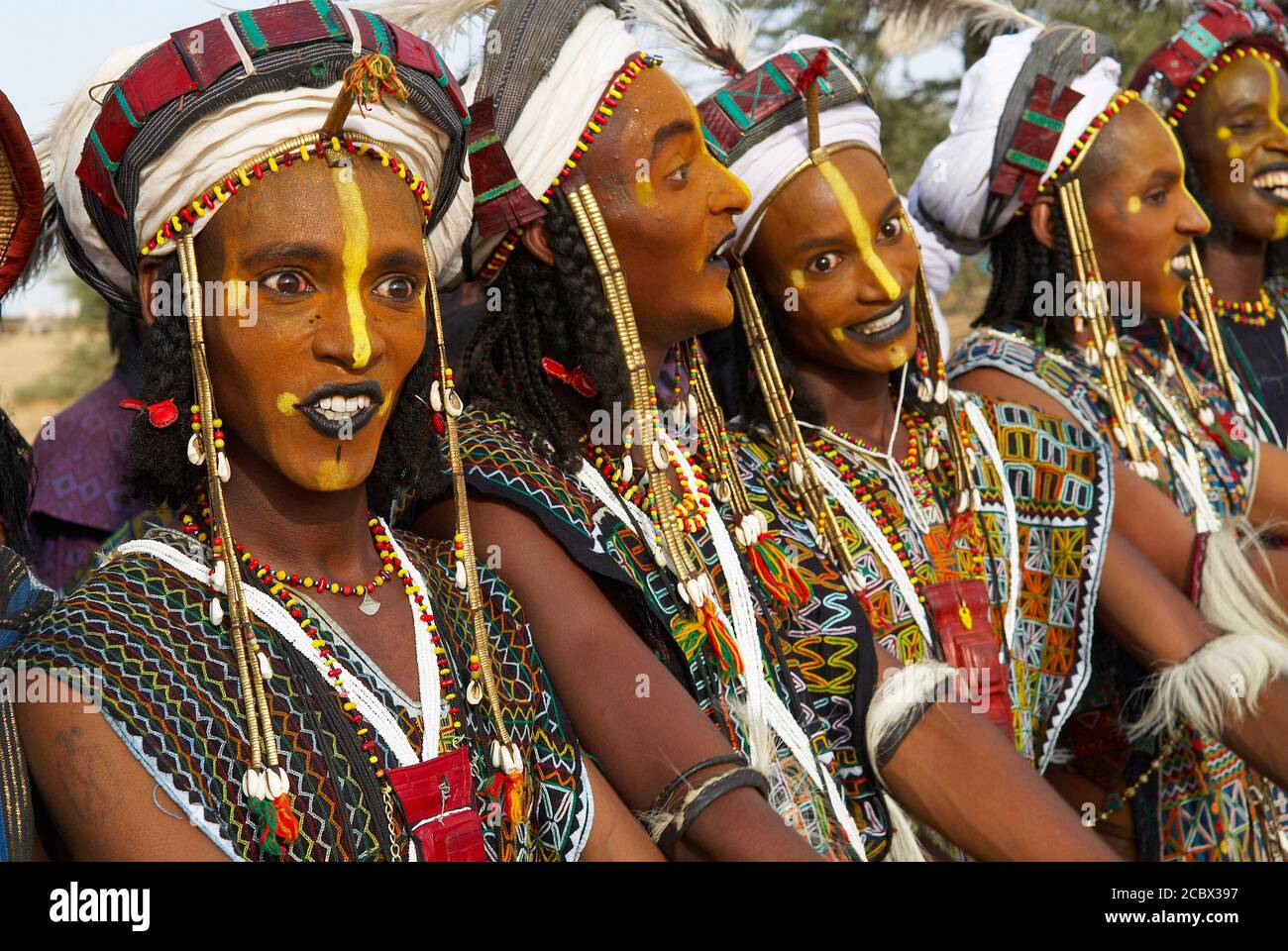 Niger. A Wodaabe-Bororo man with his face painted for the annual ...
