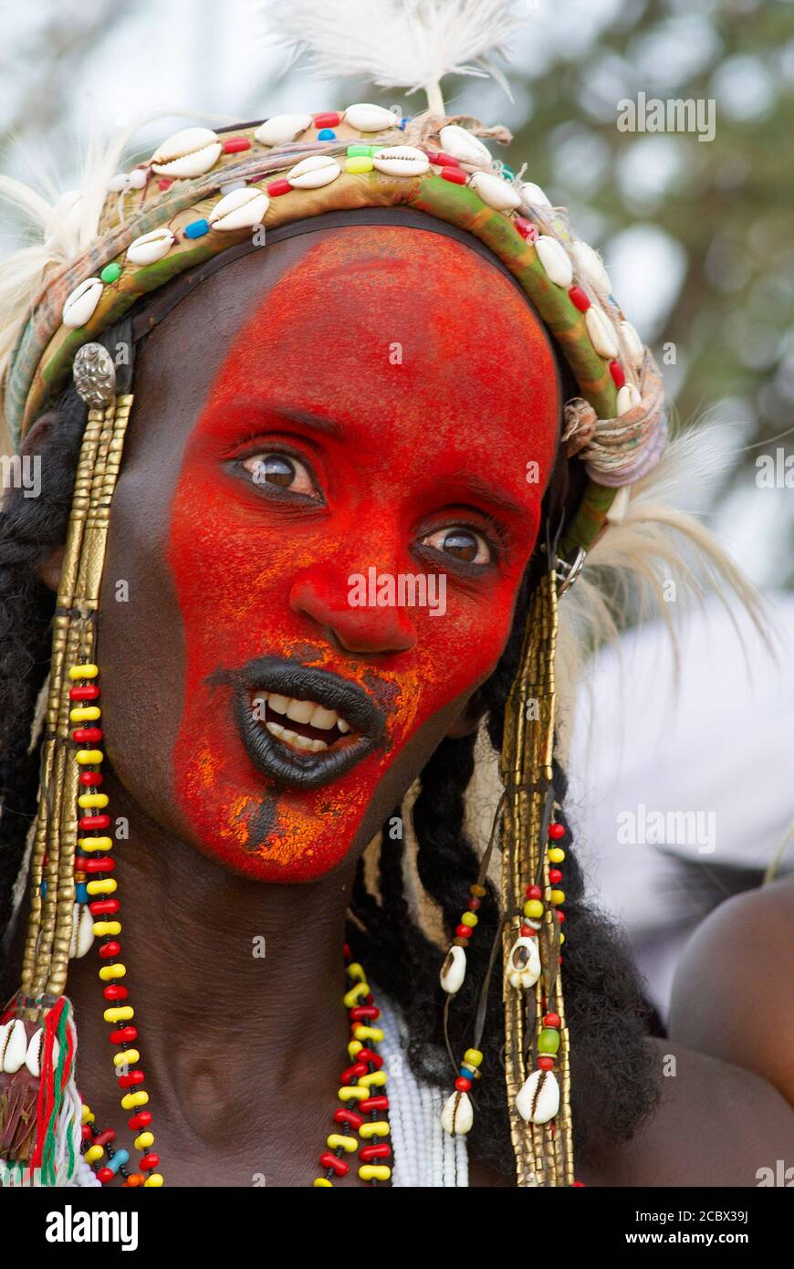 Niger. A Wodaabe-Bororo man with his face painted for the annual ...