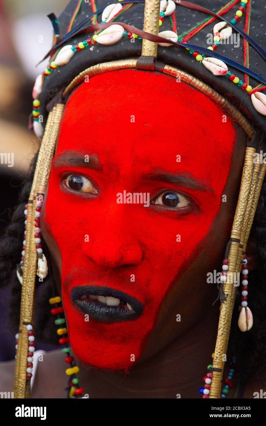 Niger. A Wodaabe-Bororo man with his face painted for the annual ...