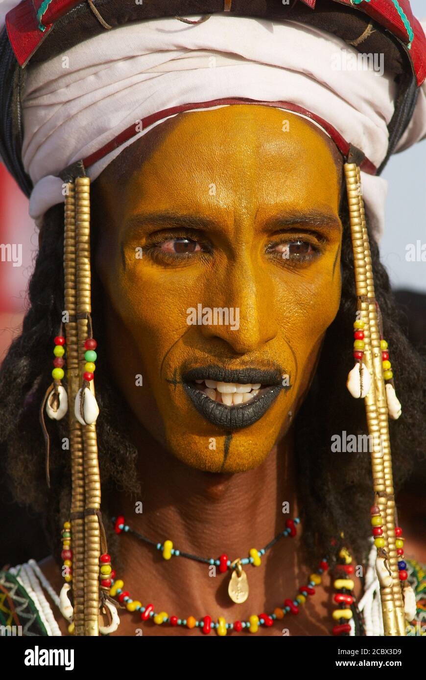 Niger. A Wodaabe-Bororo man with his face painted for the annual ...