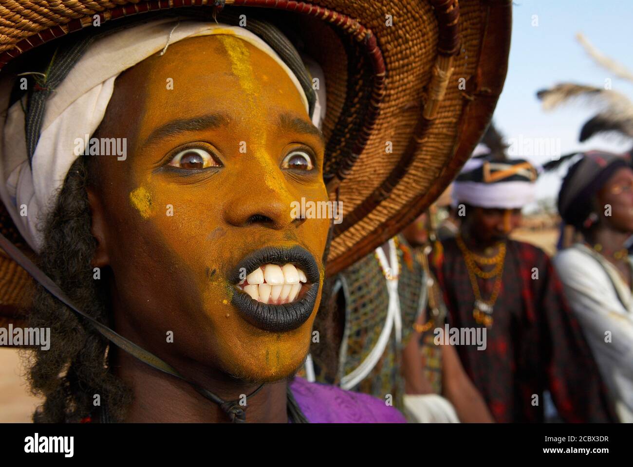 Niger. A Wodaabe-Bororo man with his face painted for the annual ...