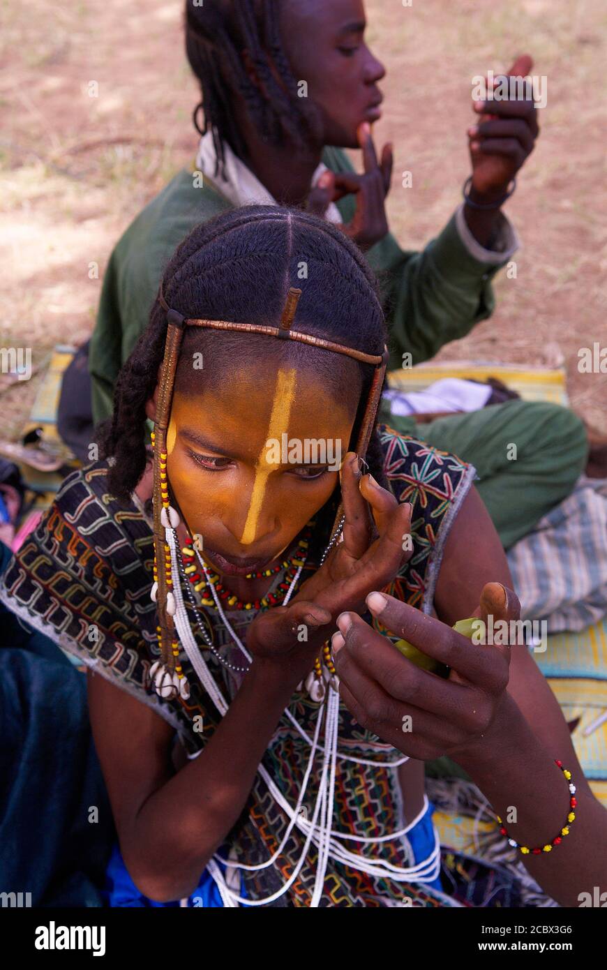Niger. A Wodaabe-Bororo man with his face painted for the annual ...