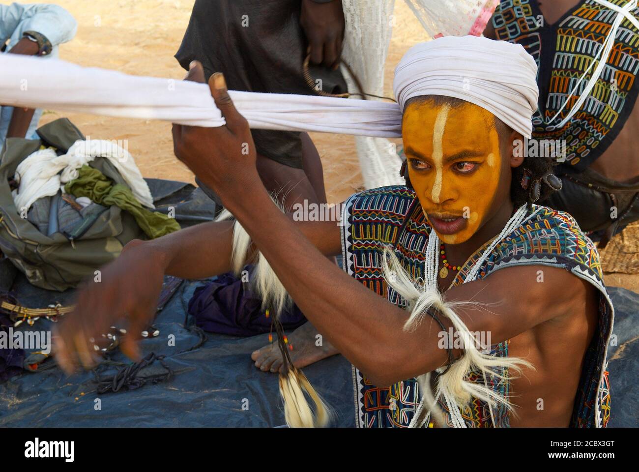 Niger. A Wodaabe-Bororo man with his face painted for the annual ...