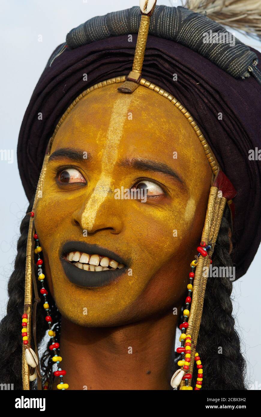 Niger. A Wodaabe-Bororo man with his face painted for the annual ...