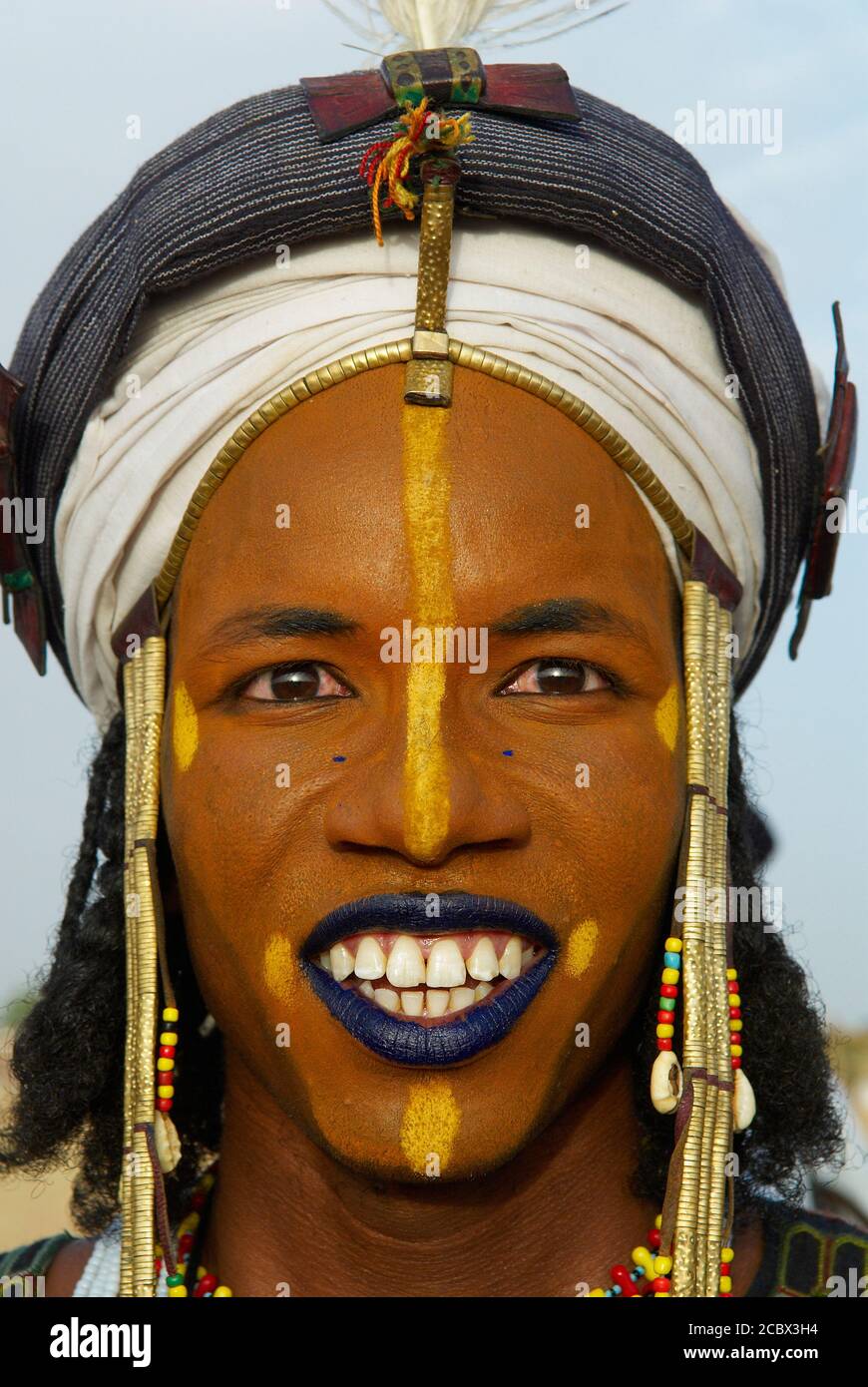 Niger. A Wodaabe-Bororo man with his face painted for the annual ...