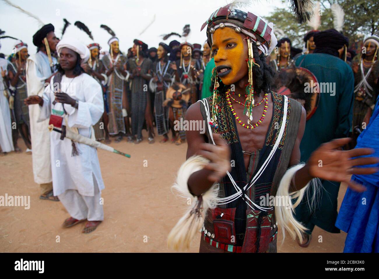 Niger. A Wodaabe-Bororo man with his face painted for the annual ...