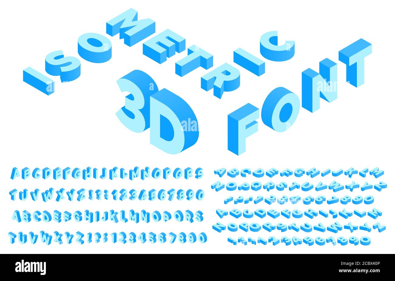 Isometric 3d font. Perspective alphabet lettering, numbers and ...