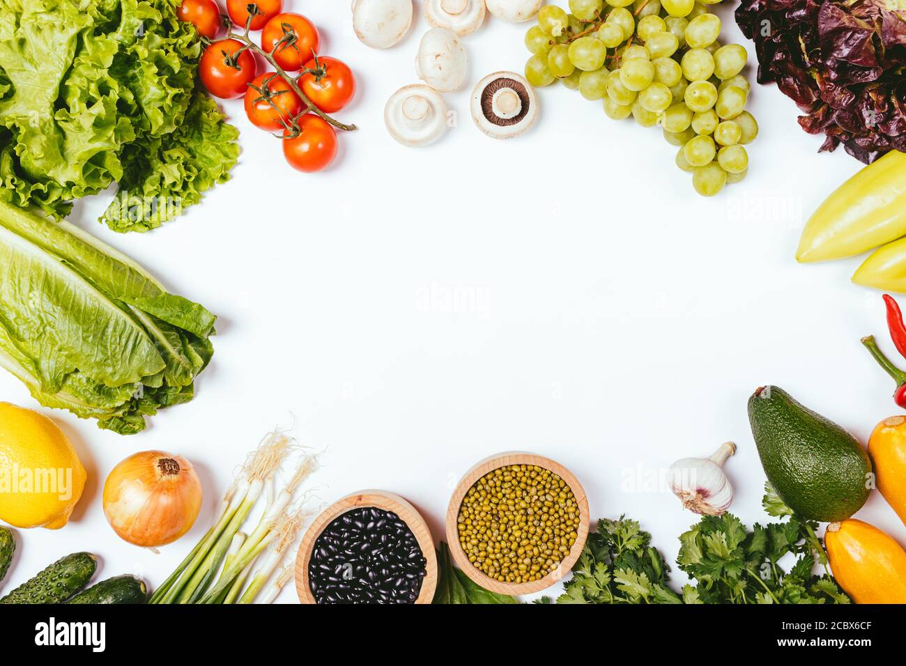 Healthy lifestyle food background from fresh vegetables, herbs, fruits ...