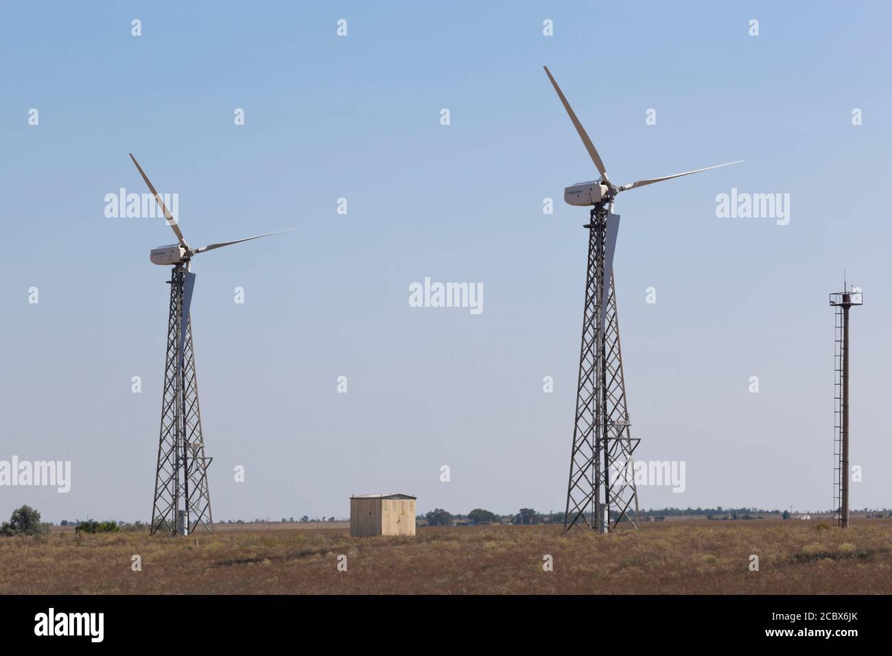 Wind turbines at the Vorobyovskaya wind farm in the Saksky district of ...