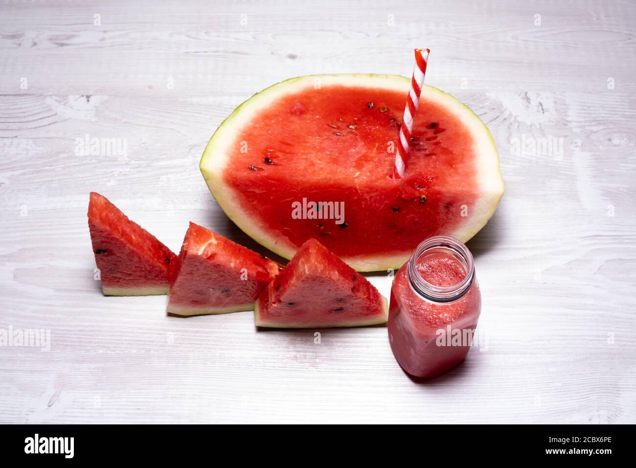 the most beautiful watermelon smoothie and slices of fresh red ...