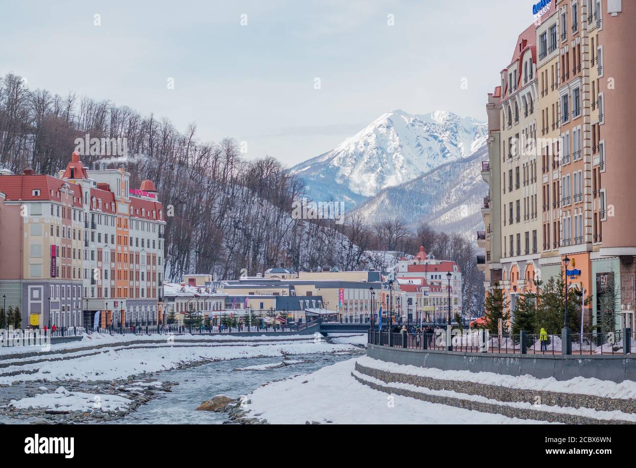 Ski resort Rosa Khutor.The Mzymta River. Winter landscape Stock Photo ...