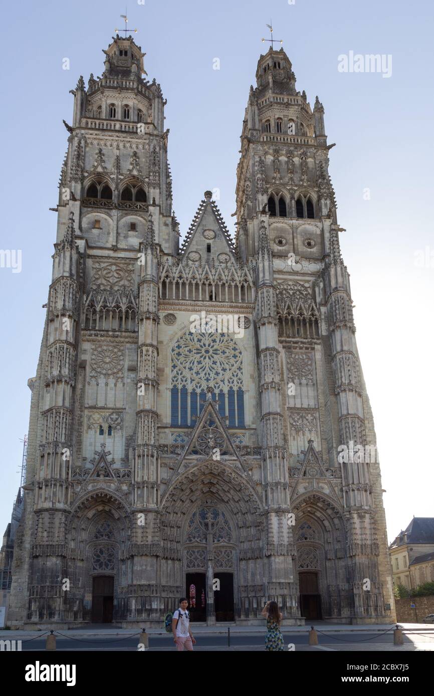 Tours Cathedral; The Gothic entrances and renaissance towers of the ...
