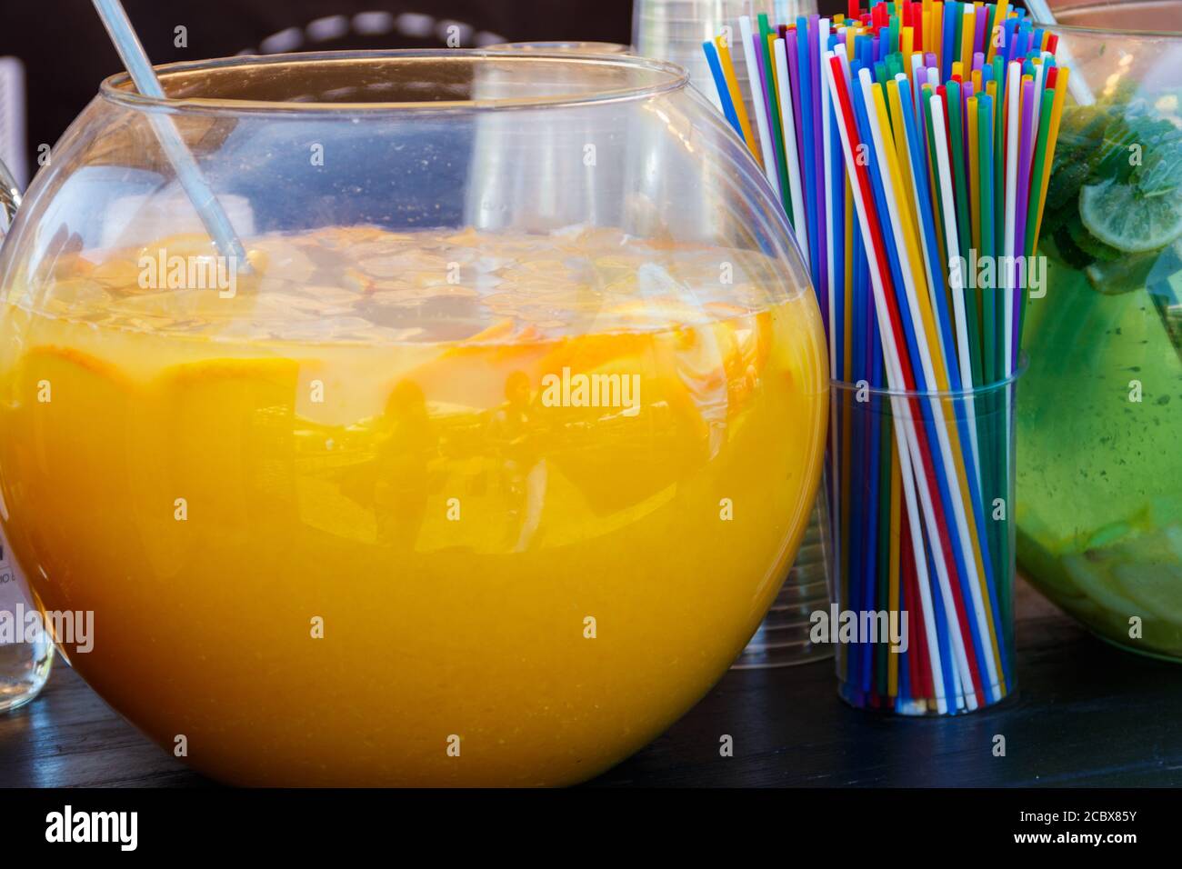 Large glass bowl with lemonade Stock Photo - Alamy