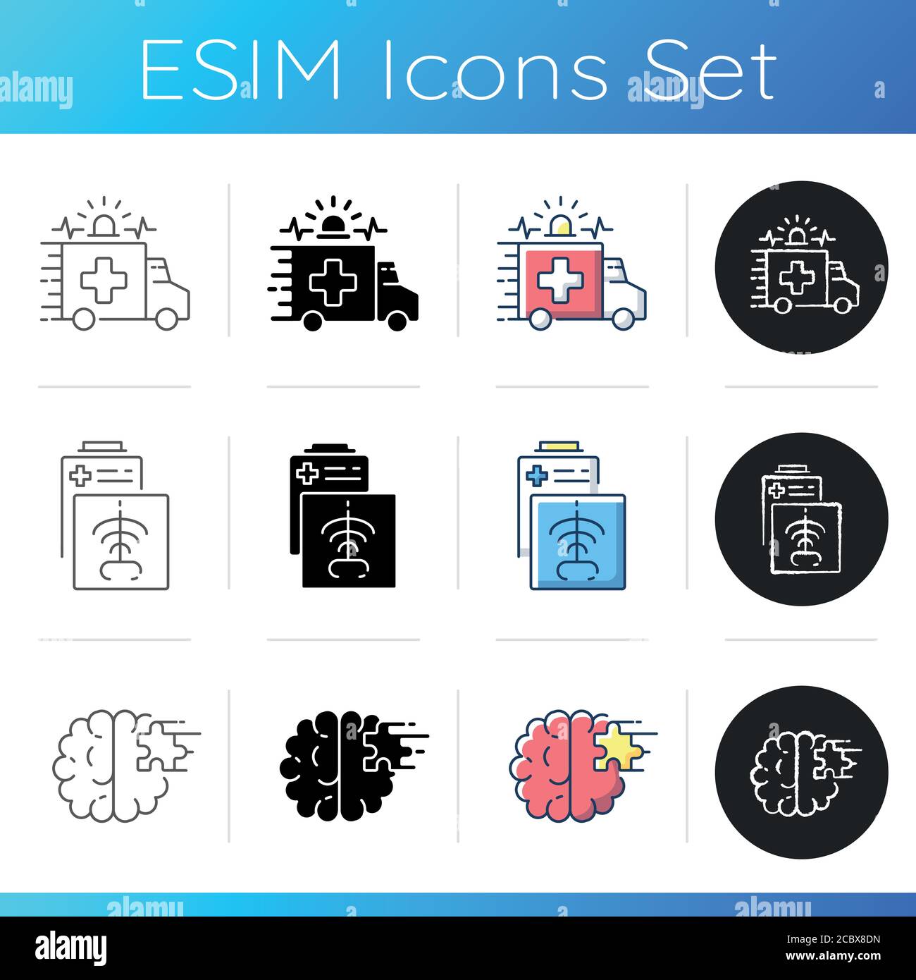 Health care icons set. Ambulance. Radiology department. Emergency ...
