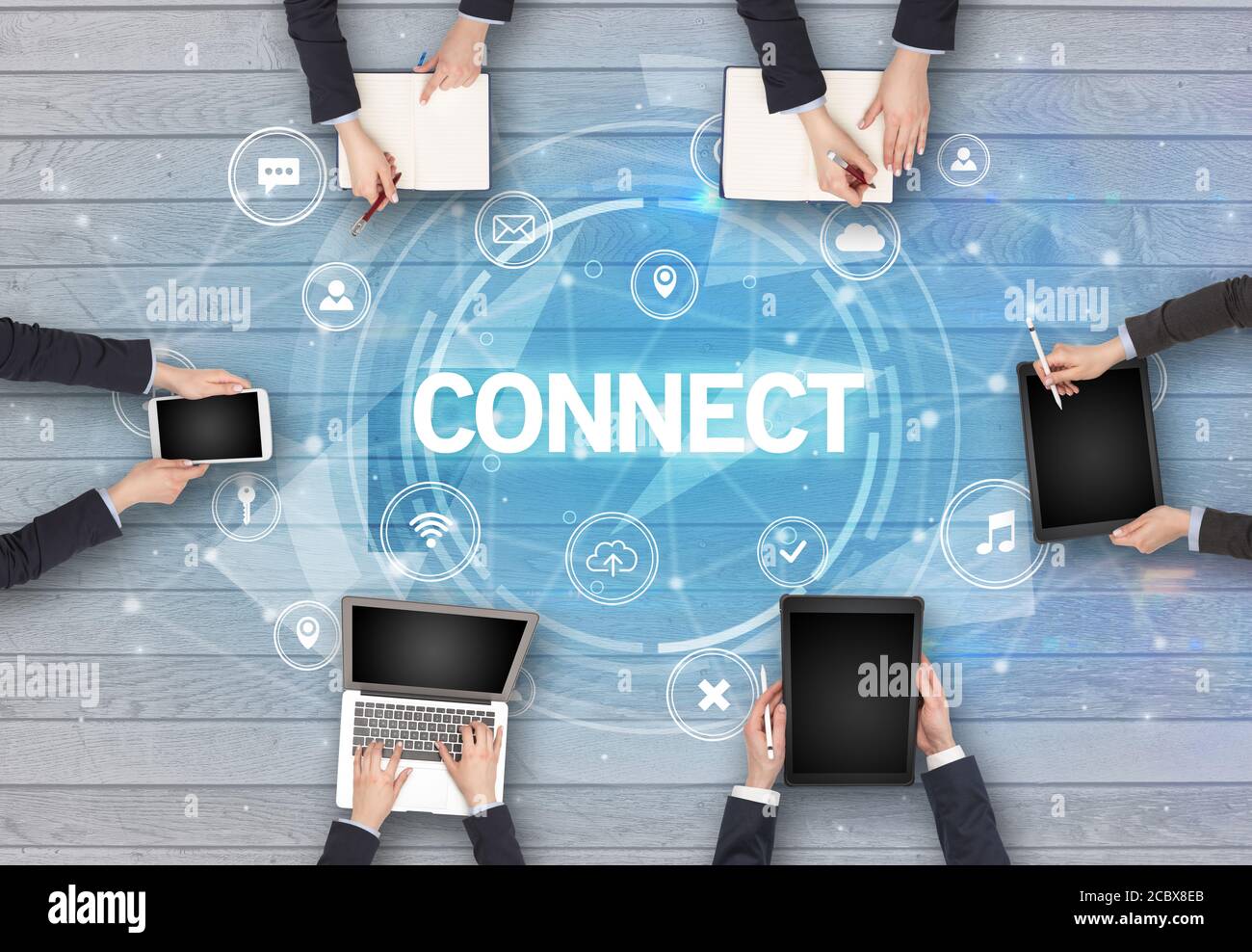 Group of people having a meeting with CONNECT insciption, social ...