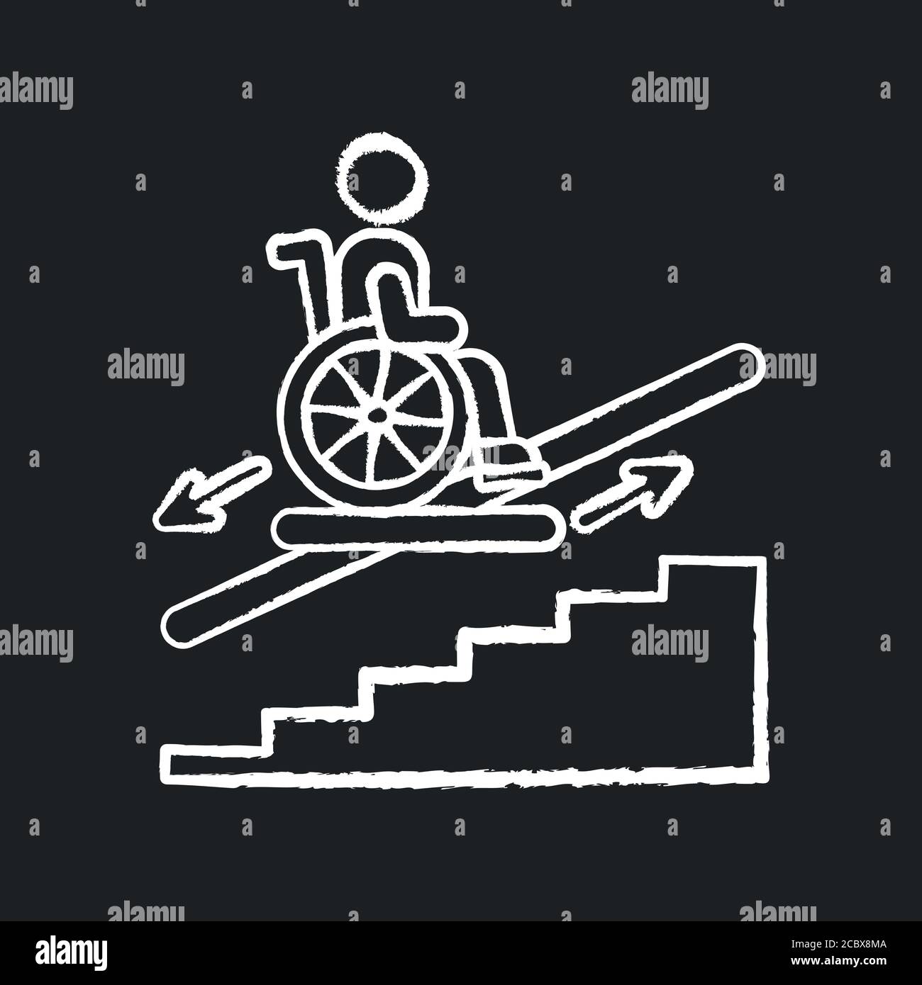 Stair lift chalk white icon on black background. Wheelchair platforms ...