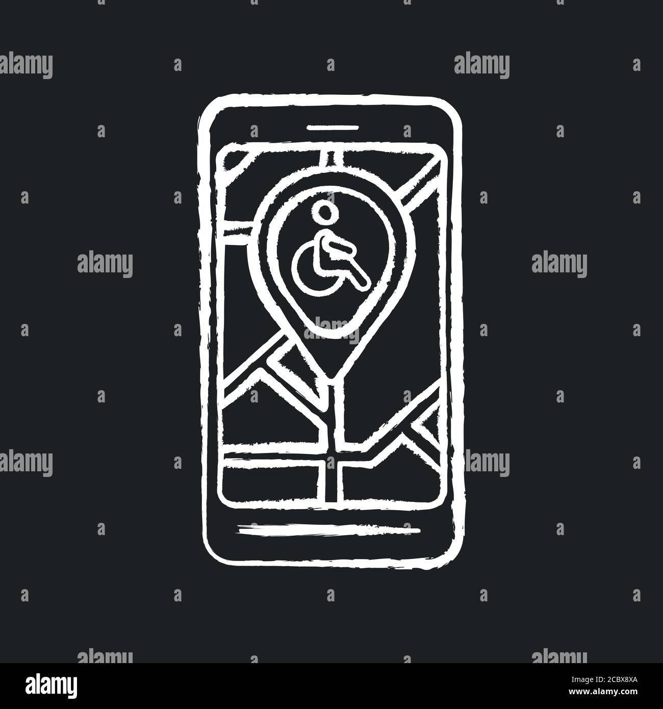 City navigation app chalk white icon on black background. City map app ...