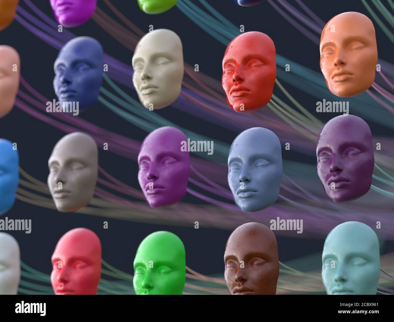 array of human faces masks Stock Photo - Alamy