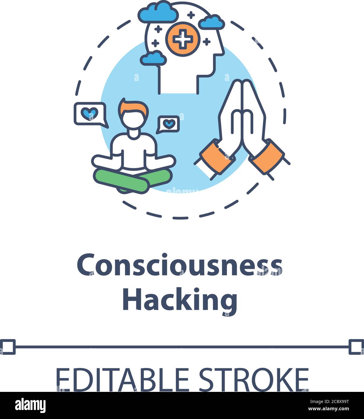 Consciousness hacking concept icon. Biohacking, spiritual growth idea thin line illustration ...