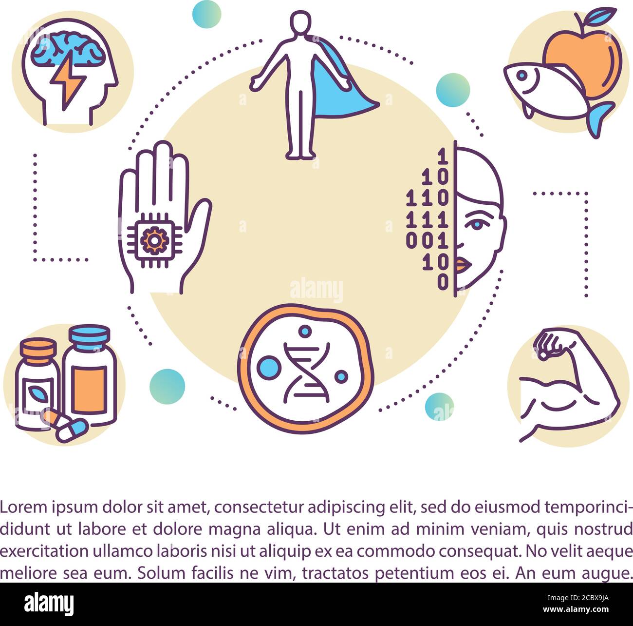 Body hacking concept icon with text. Natural and technological self ...