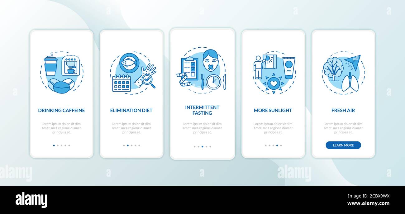 Biohacking tips onboarding mobile app page screen with concepts. Body hacking guide. DIY biology ...