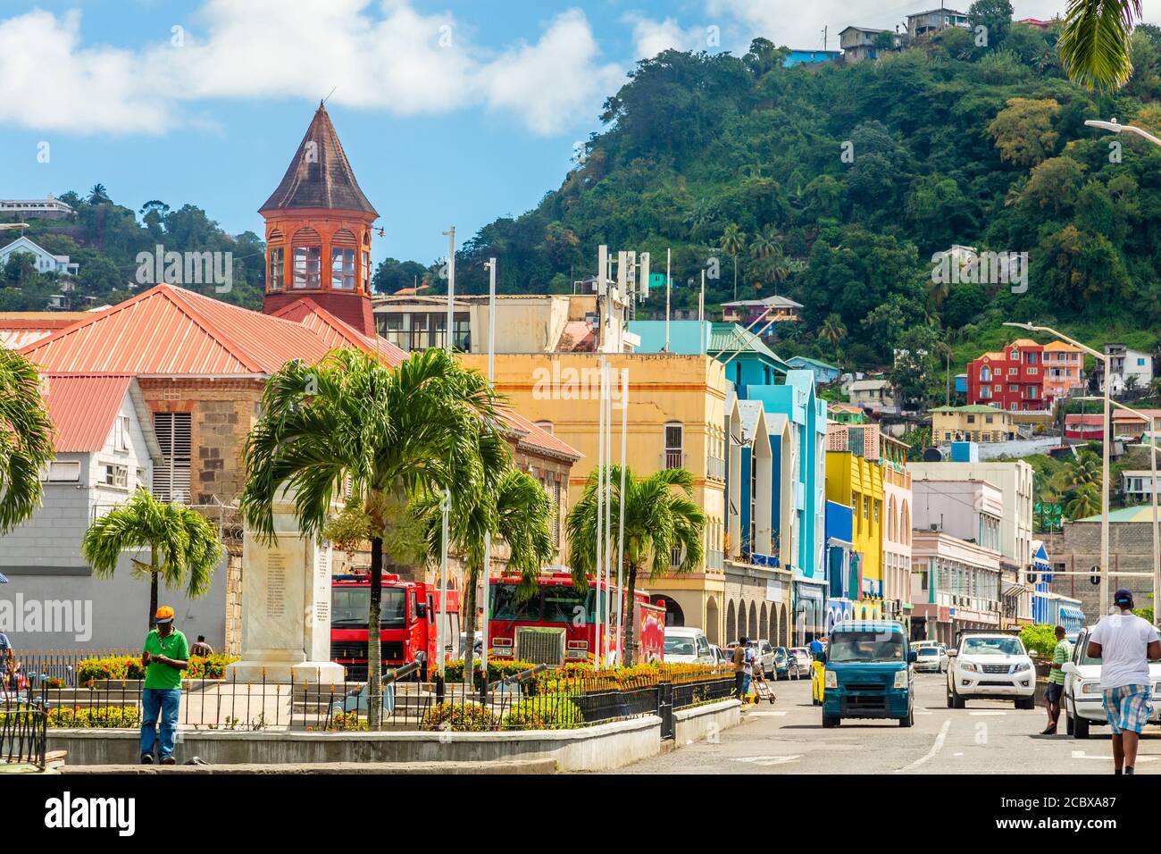 City center of caribbean town Kingstown, Saint Vincent and the ...