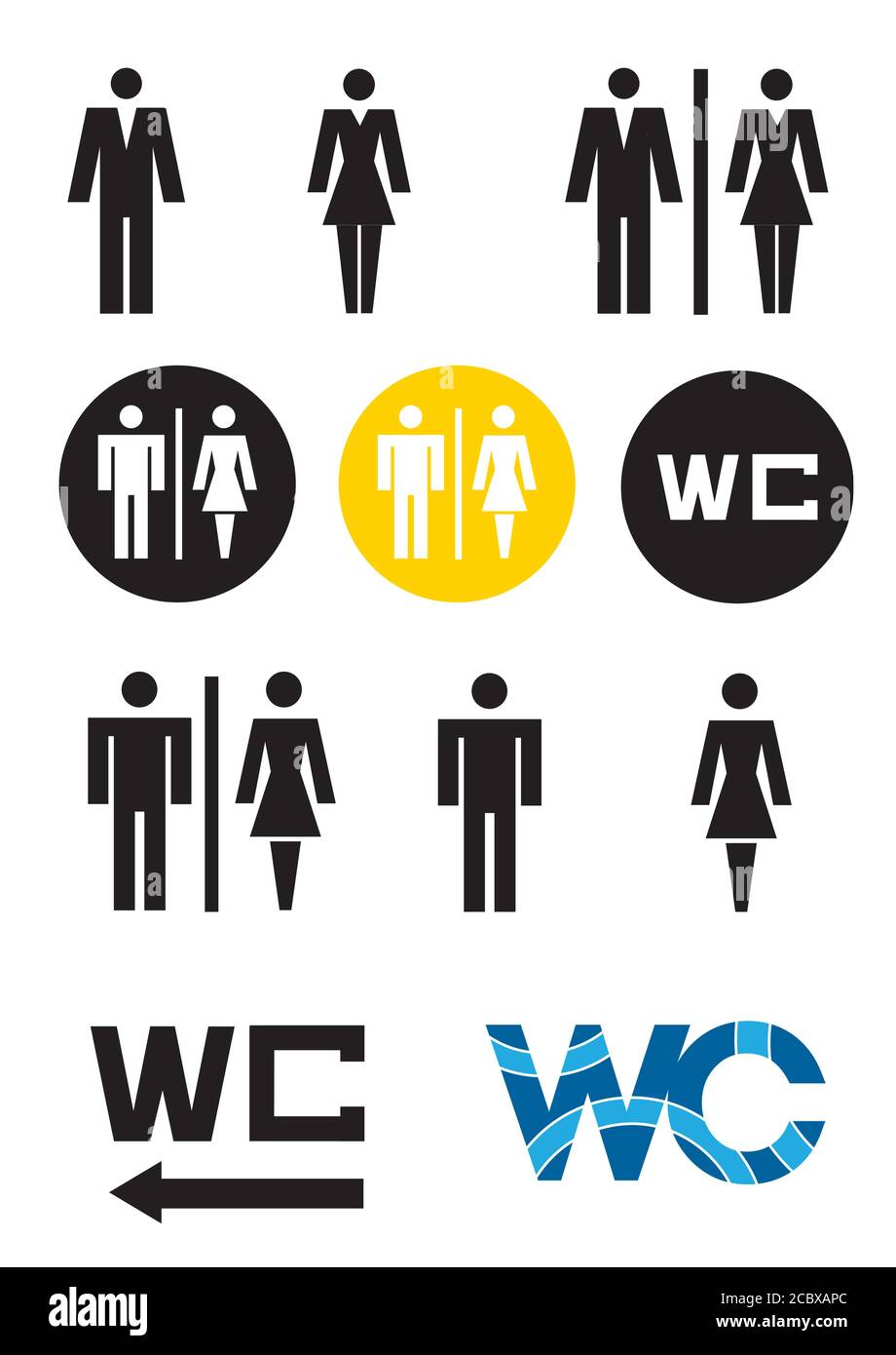 WC symbols, toilet icon male adn female WC sign. Set of black and ...