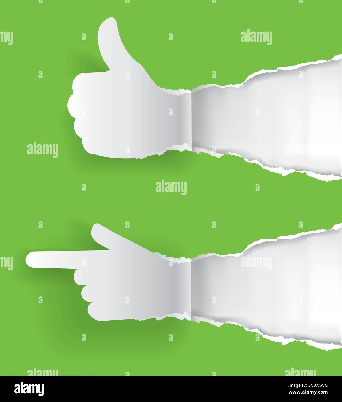 Gesturing paper hands, green background. Illustration of two paper ...