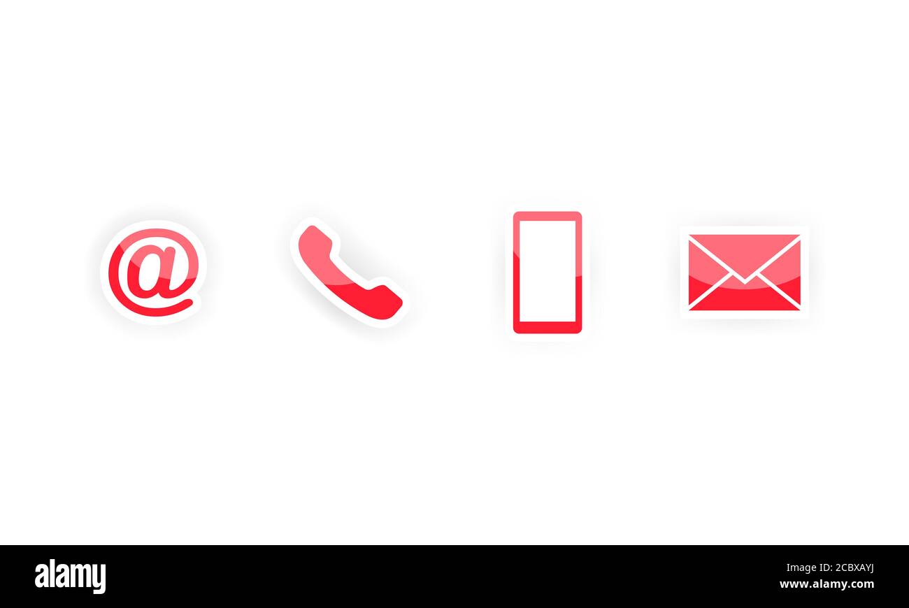 Contact us icon set. Red sticker, labels. Vector on isolated white ...