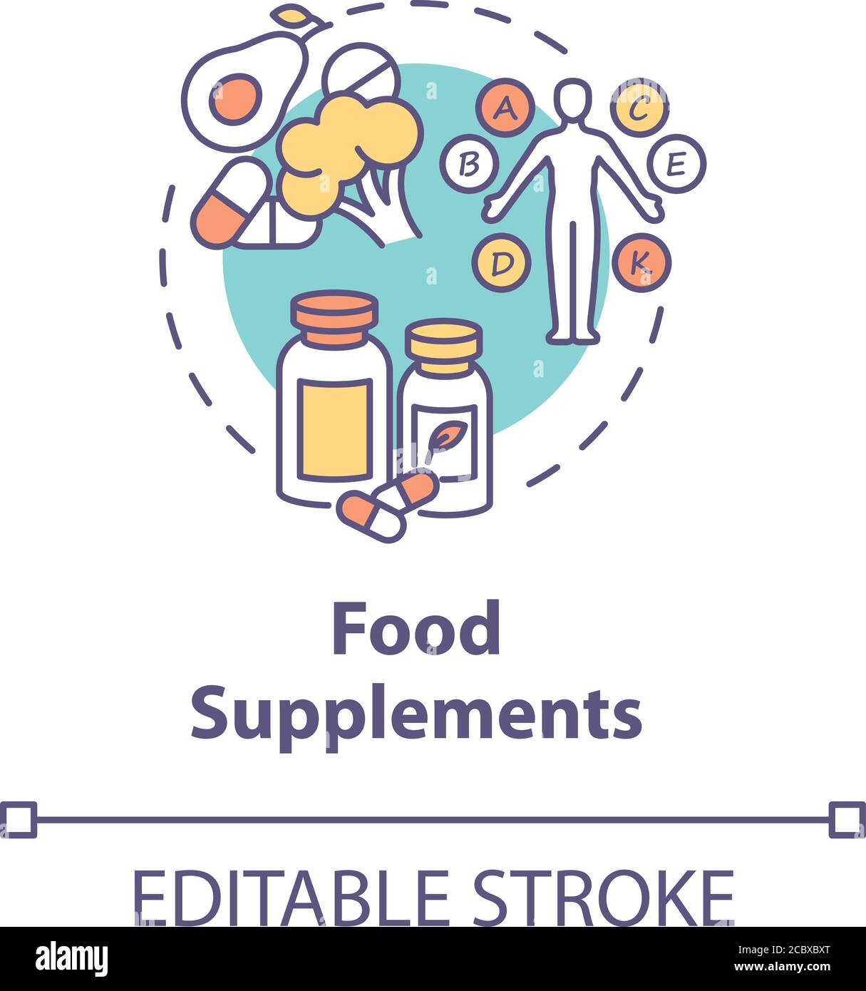 Food supplements concept icon. Healthy nutrition, biohacking tips idea ...
