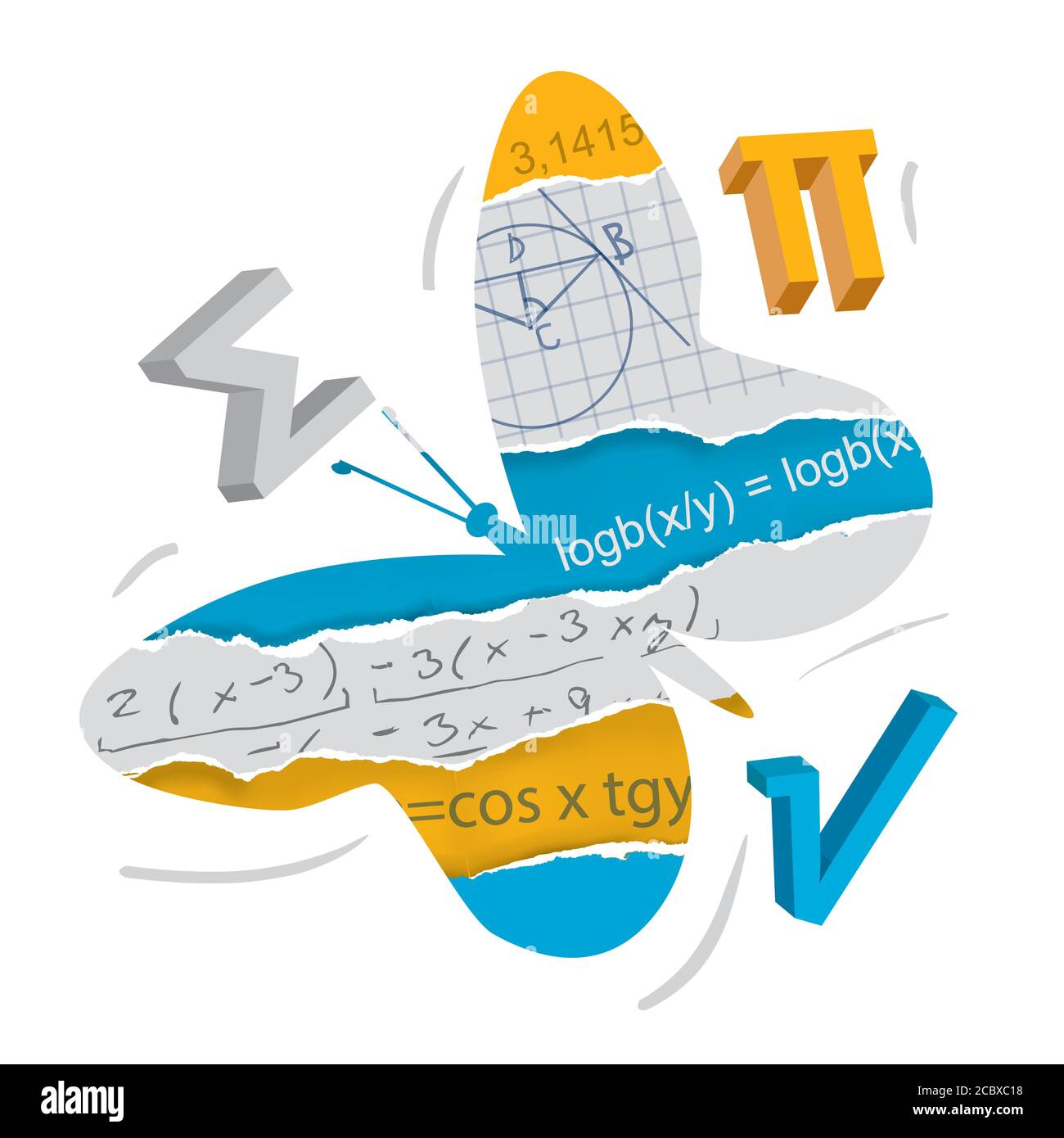 Easy learning of mathematics, butterfly concept. Butterfly silhouette ...