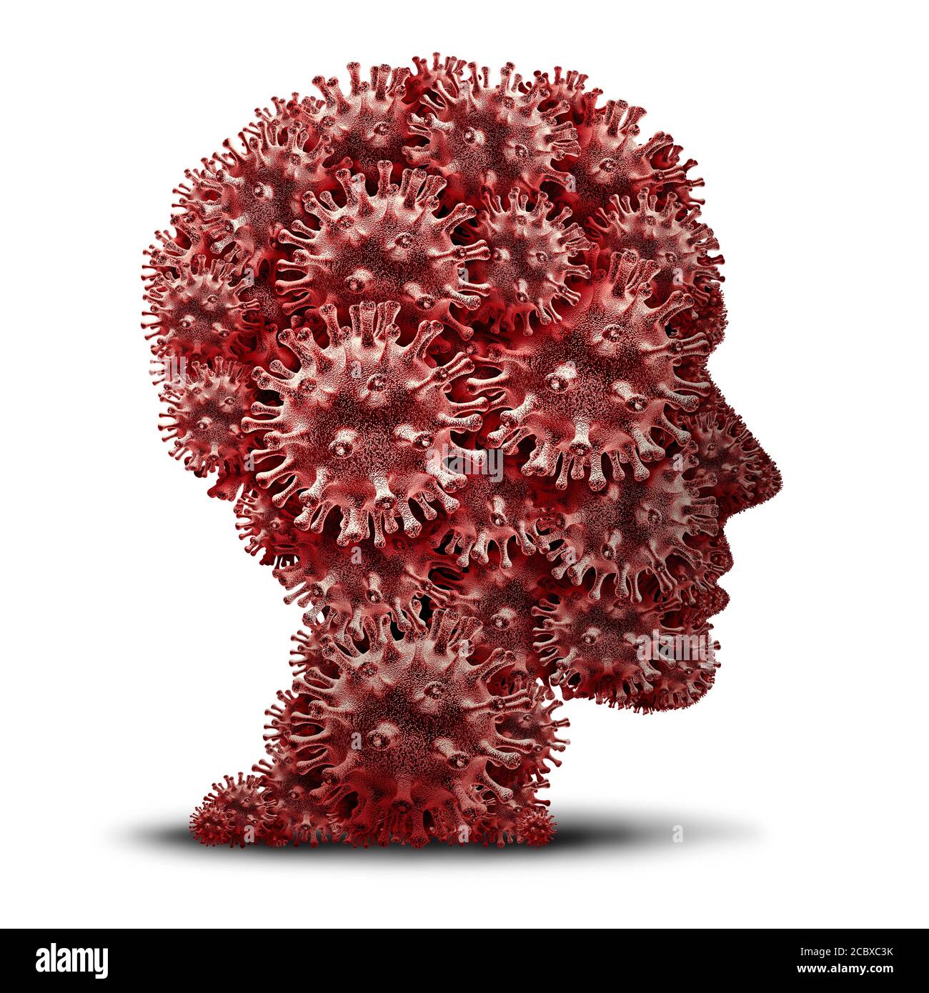 Virus head and coronavirus or flu fear and influenza symptoms and ...