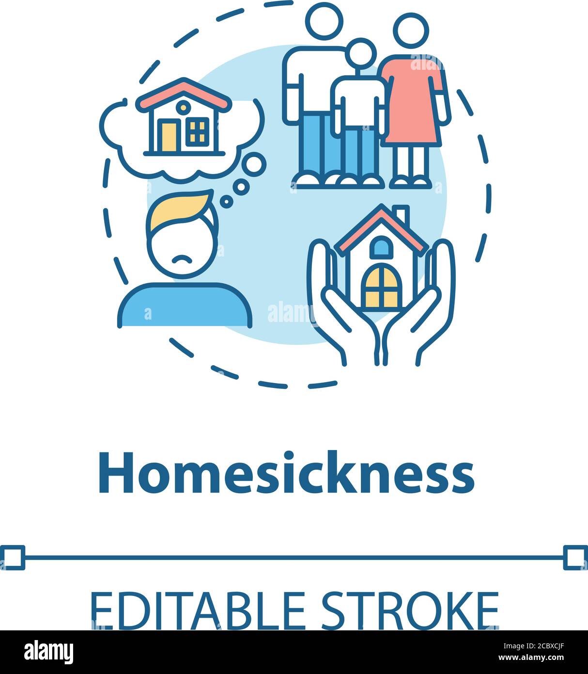 Homesickness concept icon. Anxiety from separation. Depression from ...