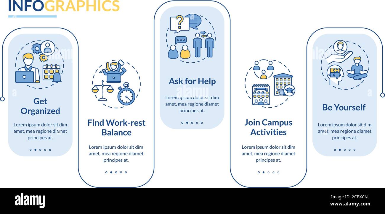 Student life vector infographic template. University activities ...