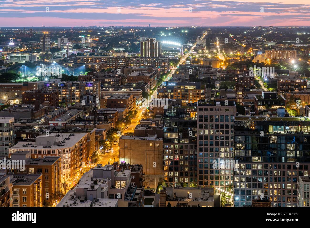 Aerial view of the West Loop at dusk Stock Photo - Alamy
