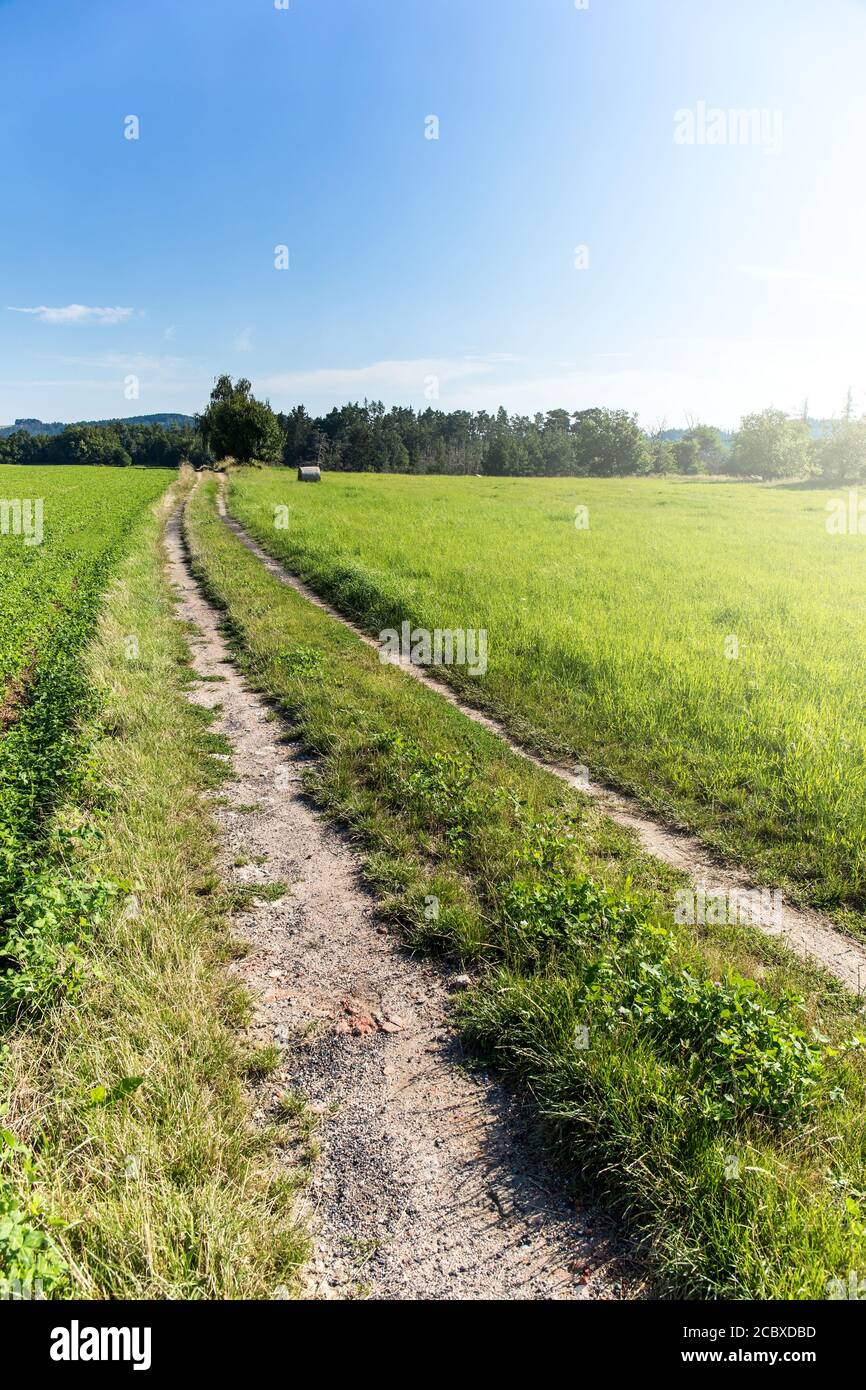 Czech Republic summer landscape with country road. Rural farm field ...