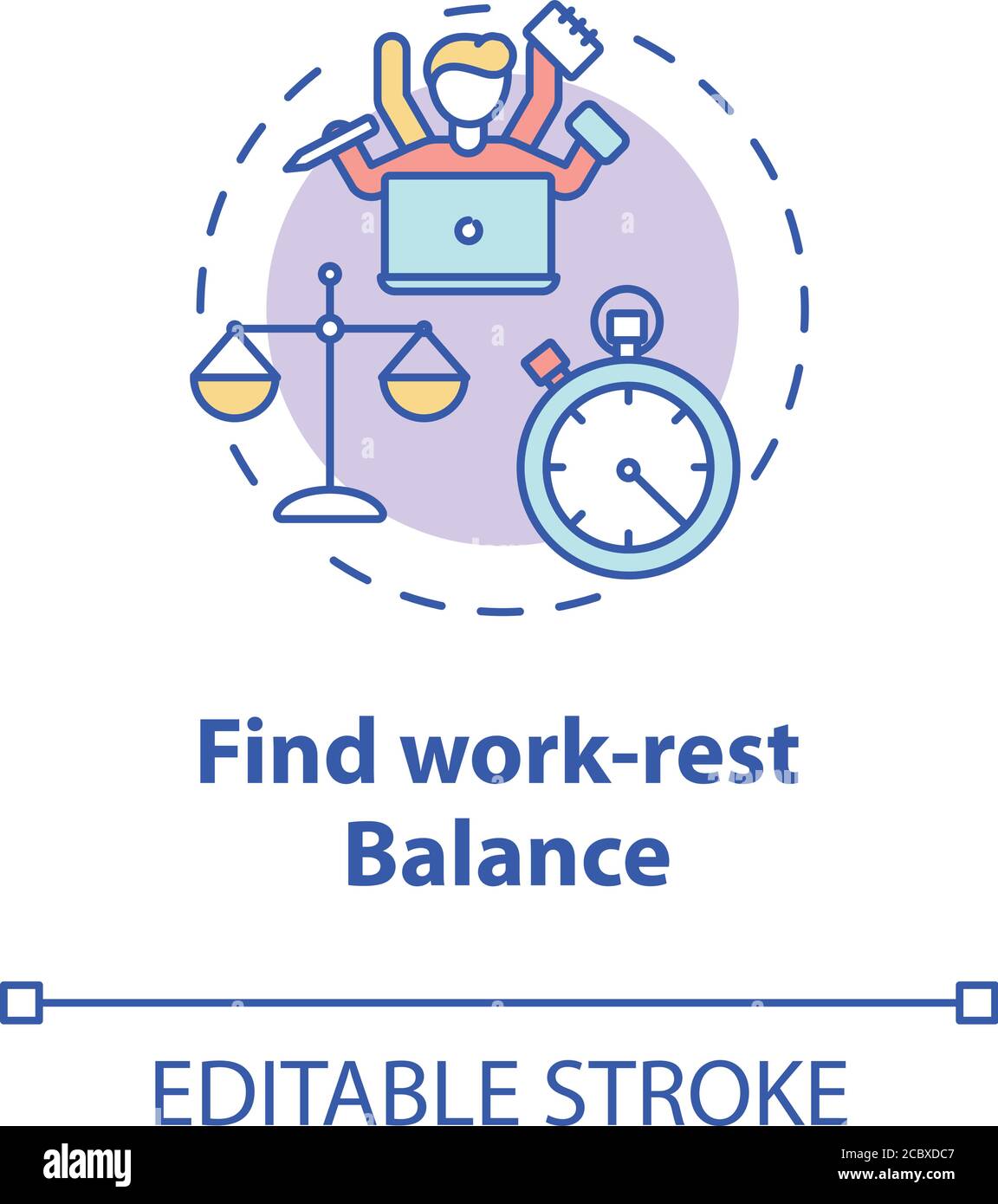 Find work rest balance concept icon. Student time management. Complete ...