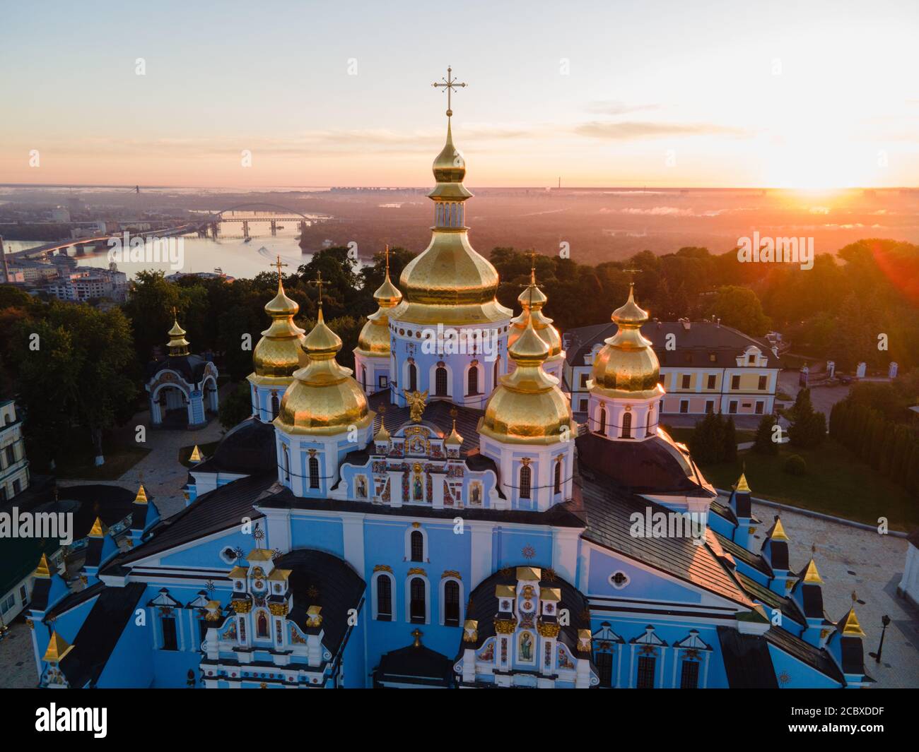 Kyiv, Ukraine aerial view : St. Michael's Golden-Domed Monastery Stock ...
