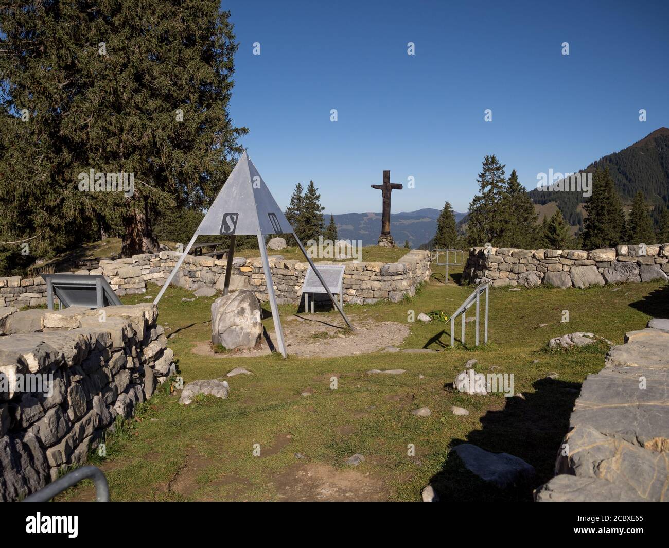 Älggi-Alp in the municipality of Sachseln, Obwalden in Swiss Alps. The geographical center of ...