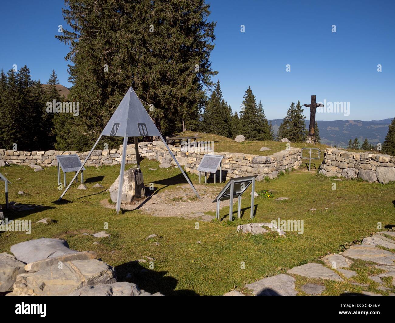 Älggi-Alp in the municipality of Sachseln, Obwalden in Swiss Alps. The geographical center of ...