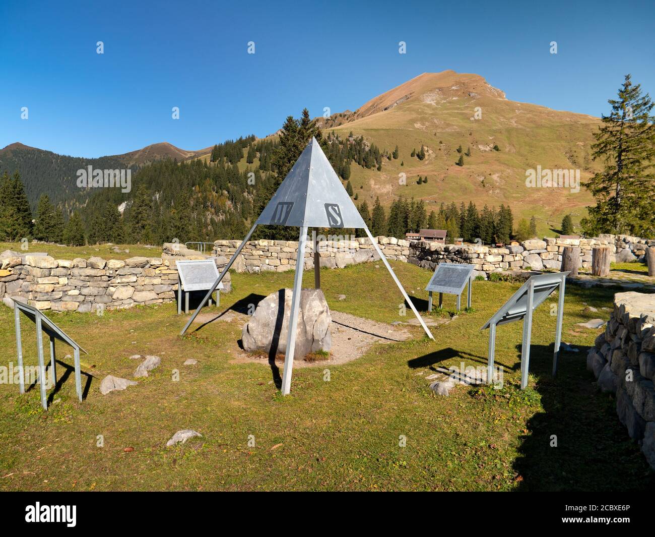 Älggi-Alp in the municipality of Sachseln, Obwalden in Swiss Alps. The geographical center of ...