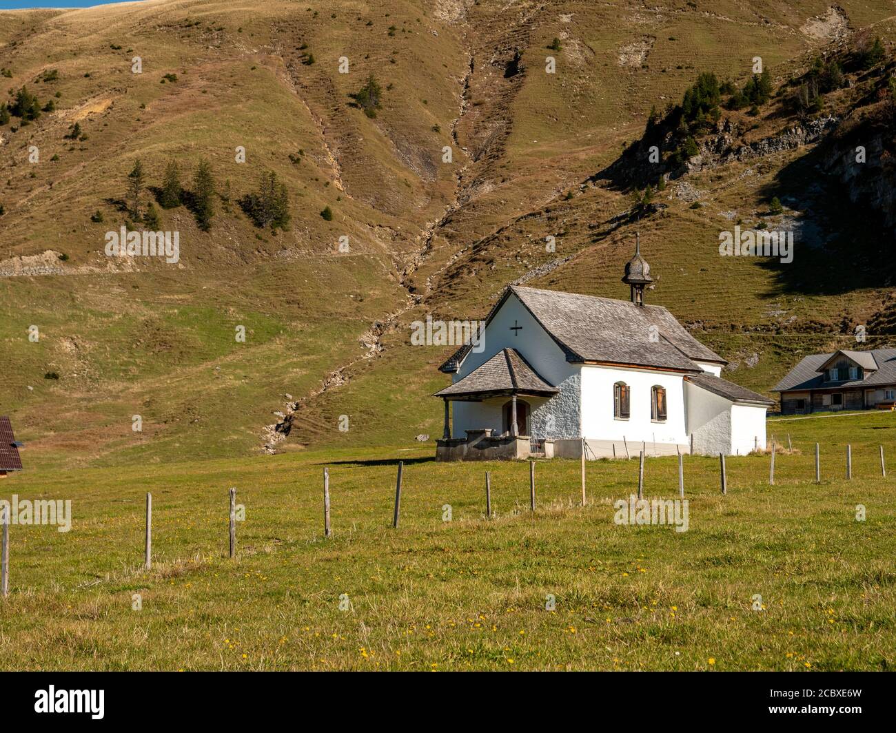 Aelggi, in Swiss Alps. The geographical center of Switzerland, Swiss Alps. Tourism. Chapel ...