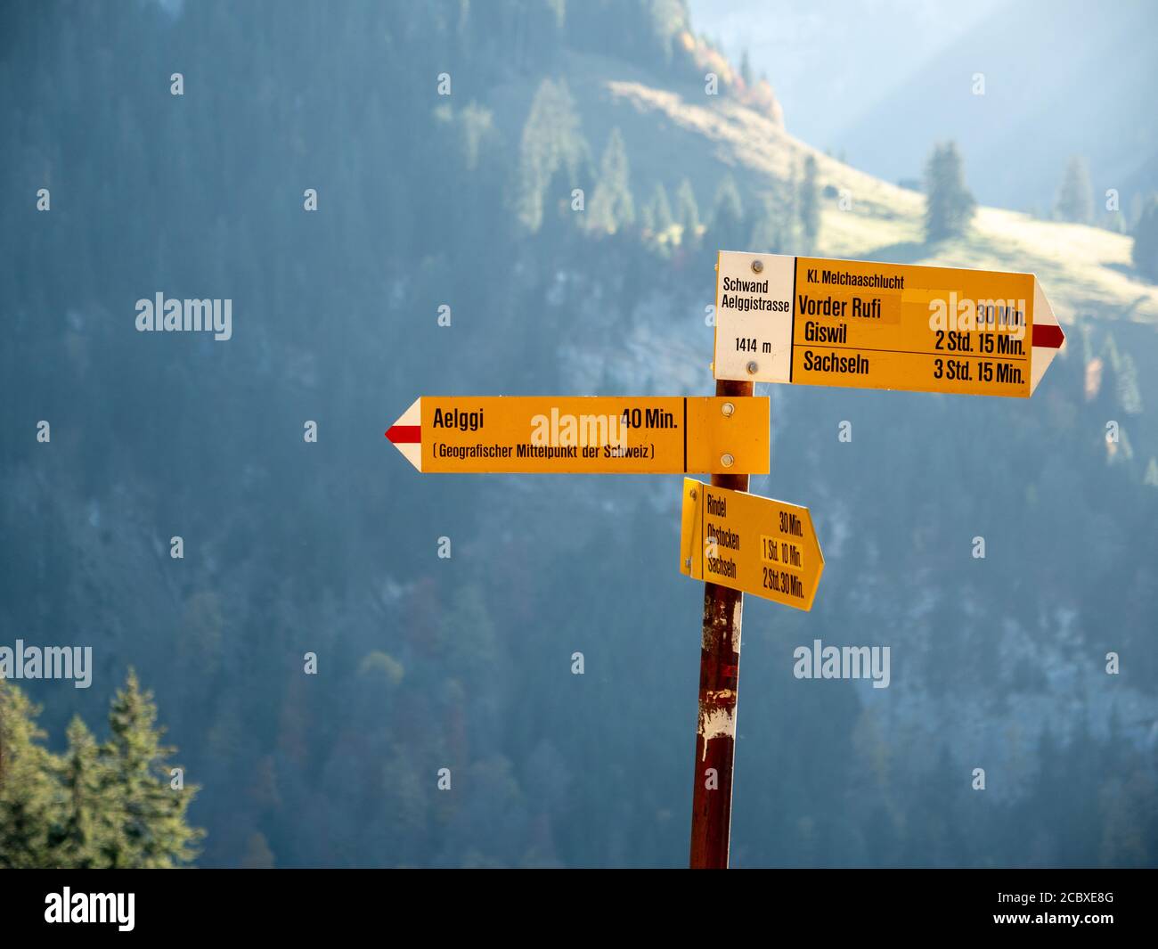 Älggi-Alp in the municipality of Sachseln, Obwalden in Swiss Alps. The geographical center of ...